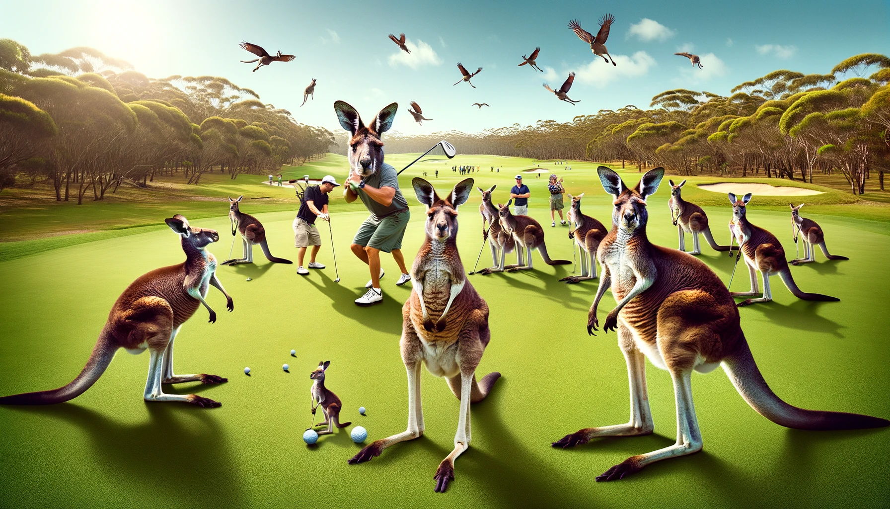 Kangaroos in Australia Invade Golf Course in Victoria